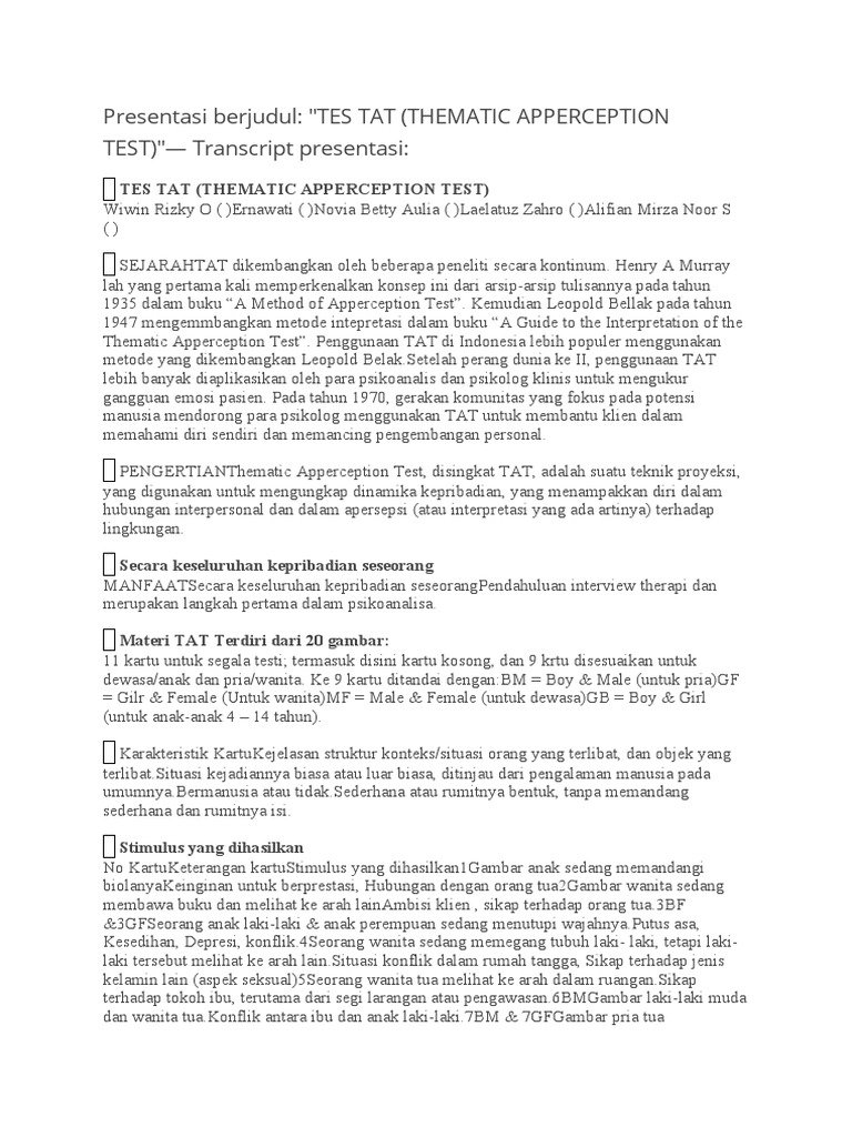 Presentasi Berjudul: "TES TAT (THEMATIC APPERCEPTION TEST ...