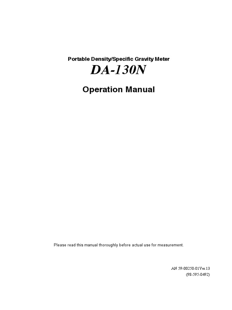 Operation Manual: Portable Density/Specific Gravity Meter | PDF ...