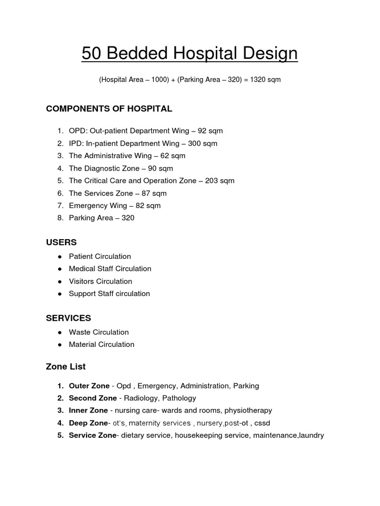 50 Bedded Hospital Design - Areas | PDF | Hospital | Patient