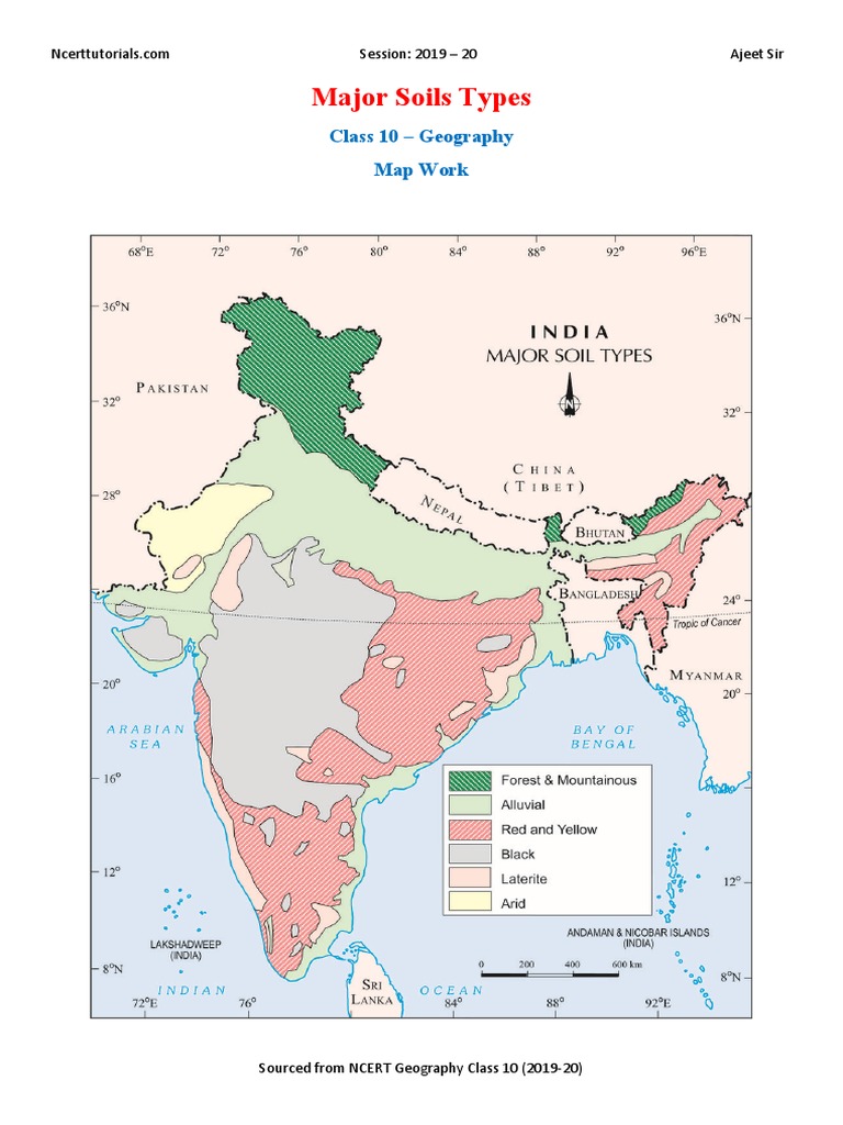 Major Soils Types: Class 10 - Geography Map Work | PDF