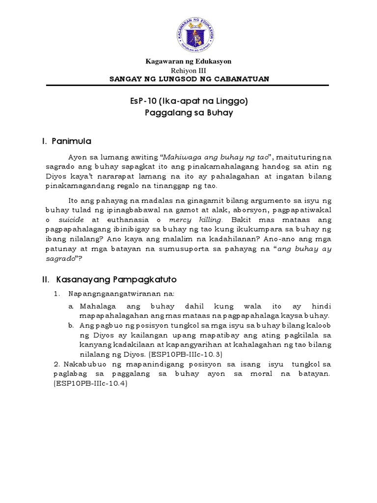 ESP10 Q3 W4 Paggalang-sa-Buhay | PDF