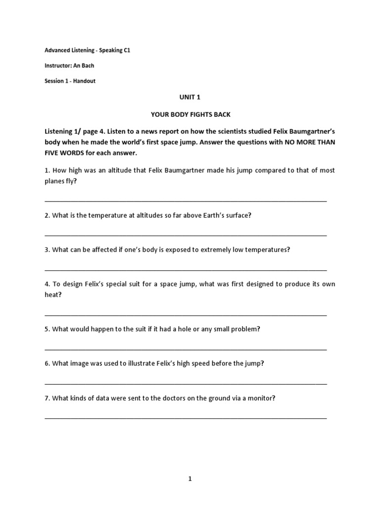 Advanced Listening and Speaking C1 - Handout For Session 1 | PDF ...