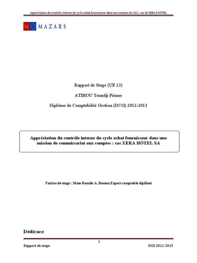 Rapport de Stage VD1 | PDF | Contrôle interne | Facture