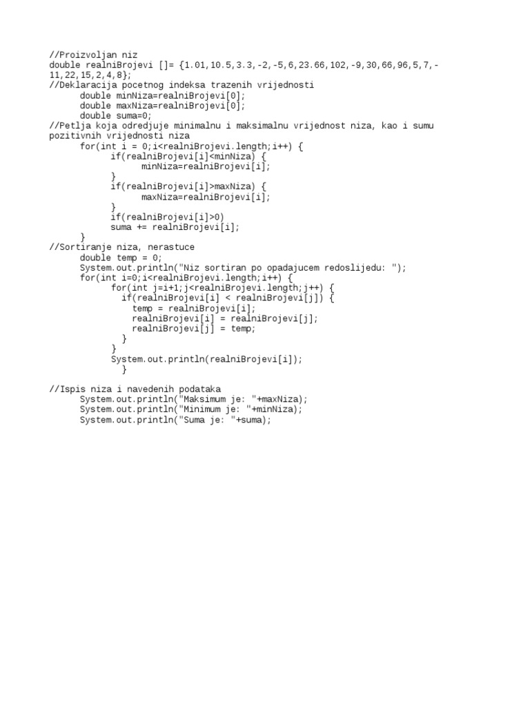 Java Nizovi Zadatak | PDF