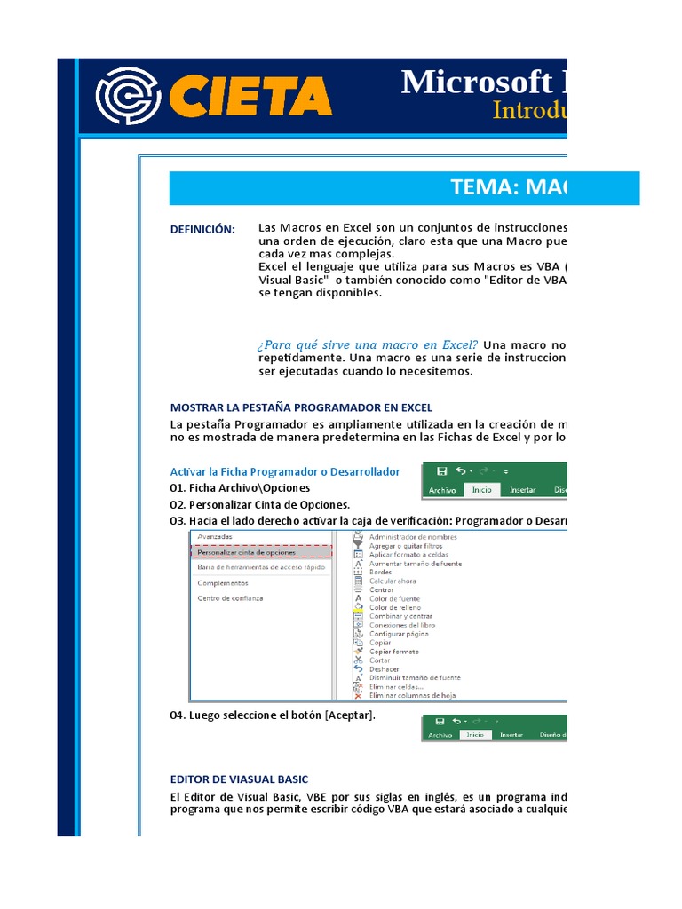 S28 - 01 Macros en Excel - VBA | PDF | Macro (informática) | Microsoft Excel