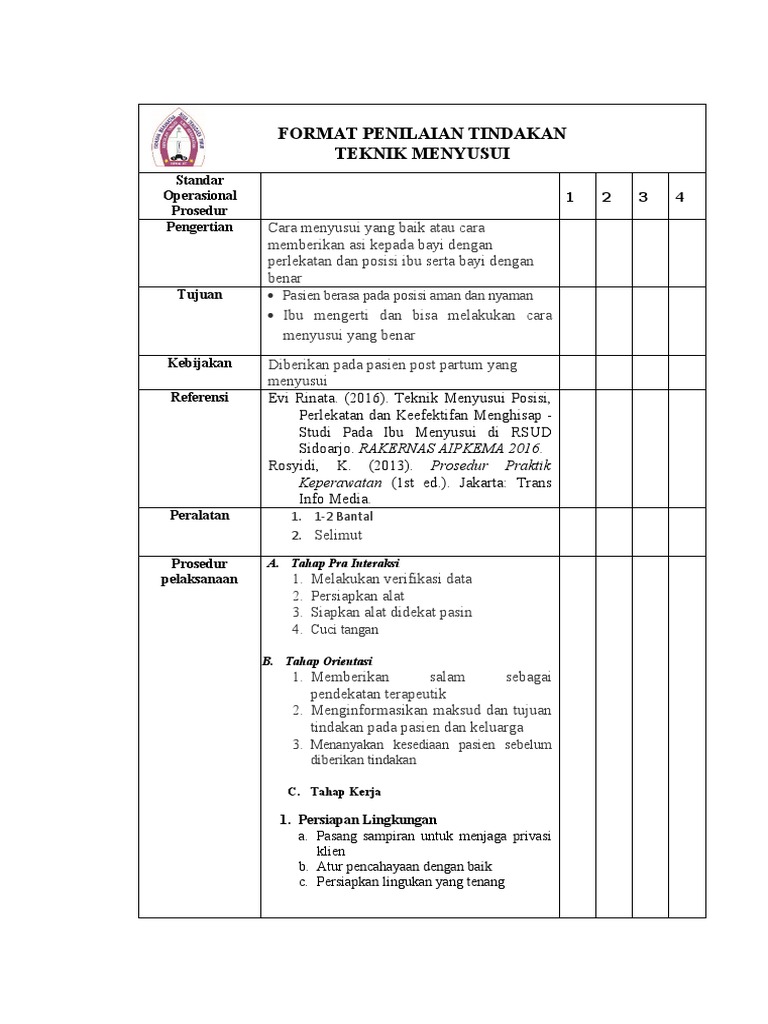Format Penilaian Tindakan Menyusui | PDF