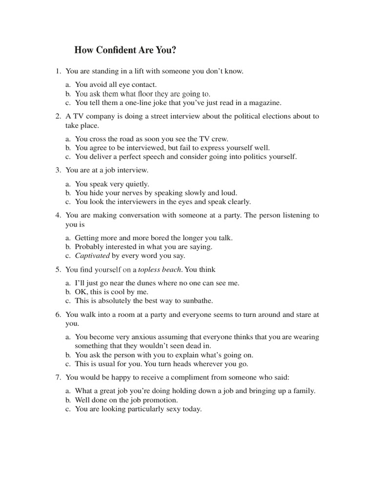 How Confident Are You - Test Your Personality | PDF