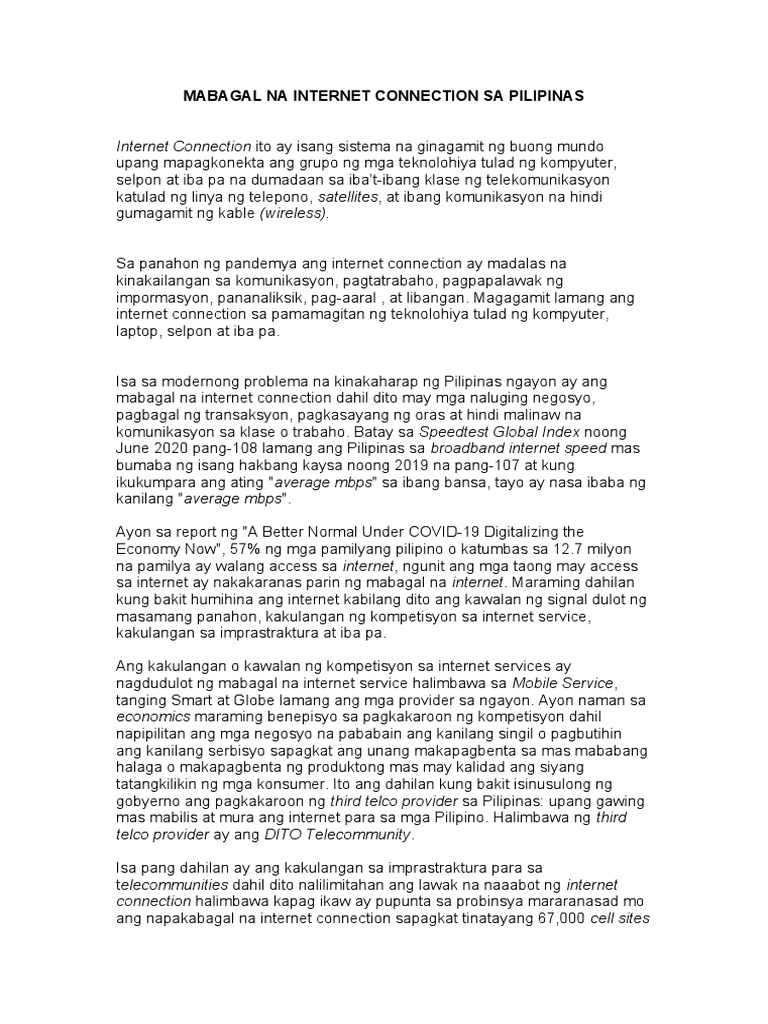 Mabagal Na Internet Connection Sa Pilipinas | PDF
