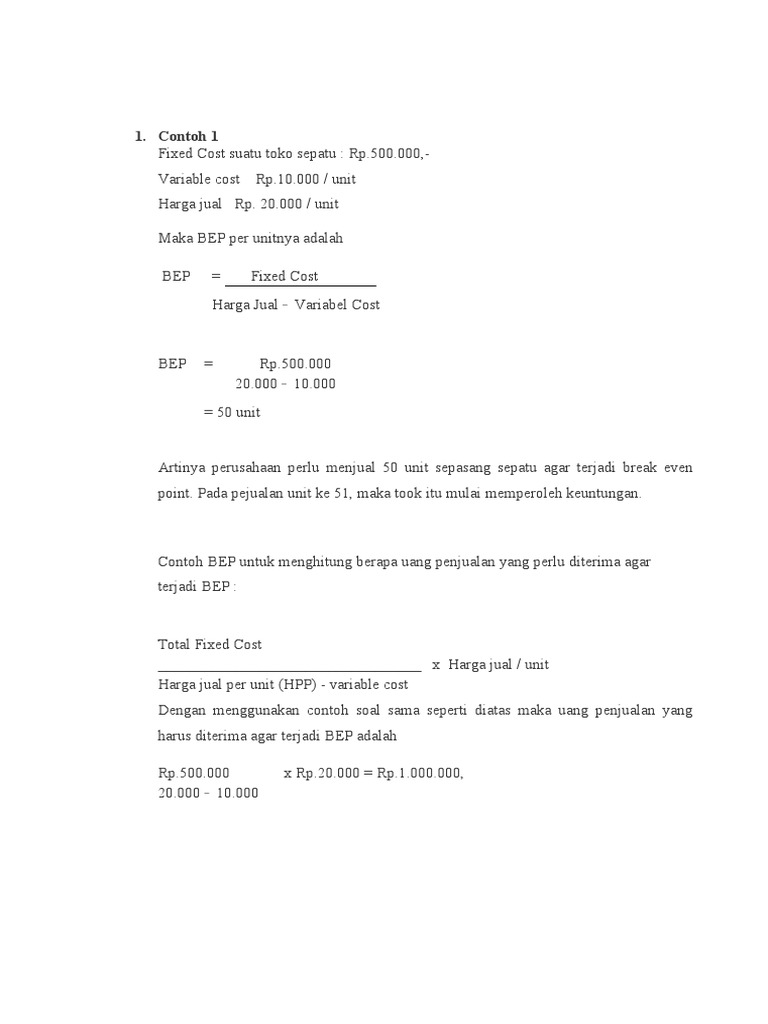 Contoh Kasus BEP | PDF | Pengelolaan Keuangan & Uang
