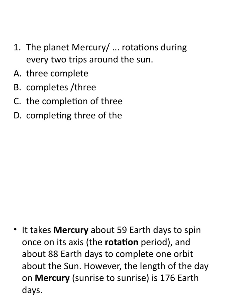 Understanding Mercury's Orbit and Rotation Through Multiple Choice ...