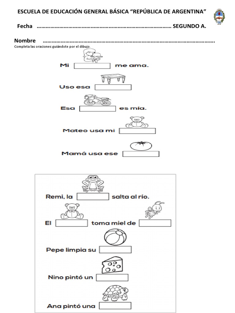 1completa Las Oraciones Guiándote Por El Dibujo. | PDF