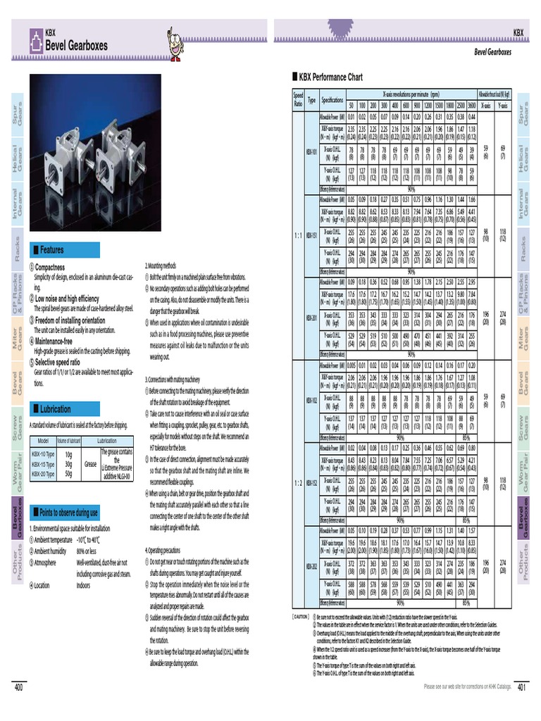 Bevel Gearboxes: KBX Performance Chart | PDF | Gear | Transmission ...