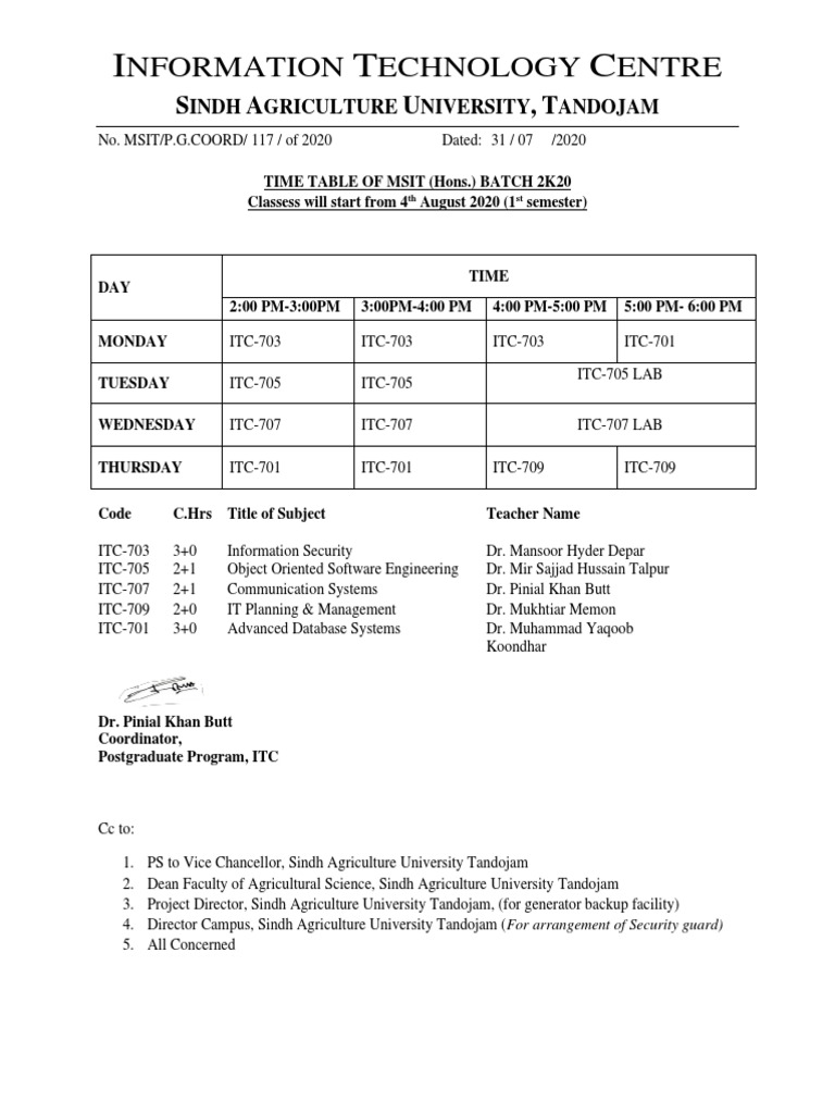 MSIT - Time - Table 1st Sem 2k20 Batch | PDF