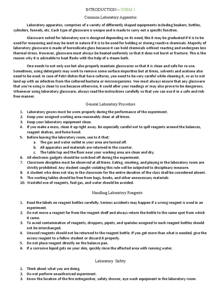 Intro Lab - CHEM1 | PDF | Laboratories | Experiment
