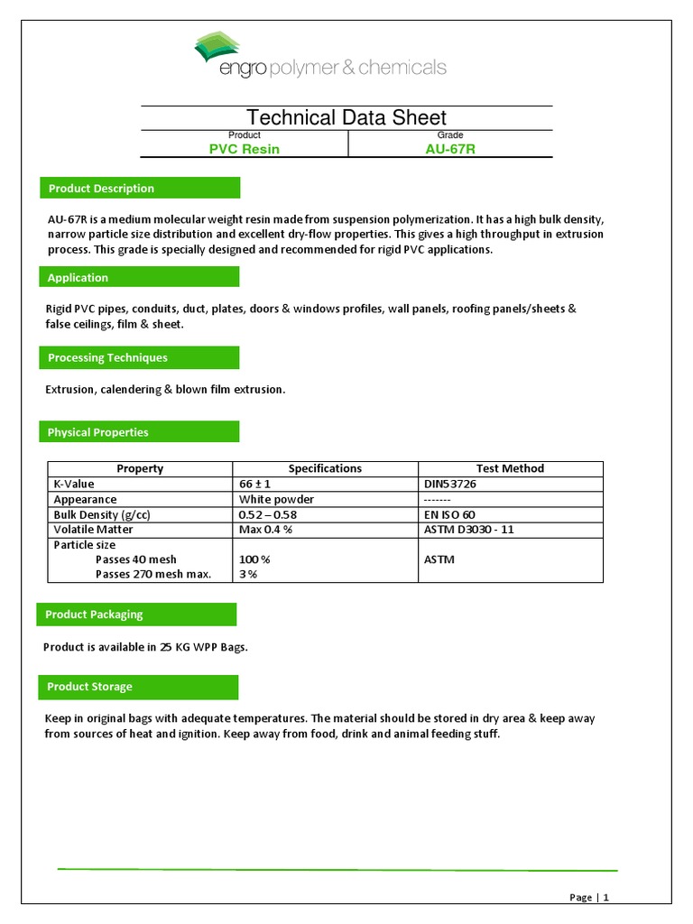 PVC Technical Datasheet AU 67R | PDF | Polyvinyl Chloride | Extrusion