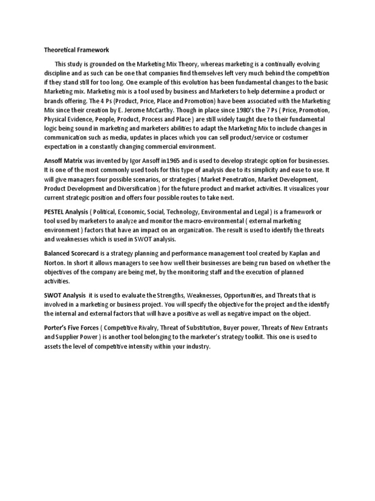 Theoretical Framework | PDF | Marketing | Swot Analysis