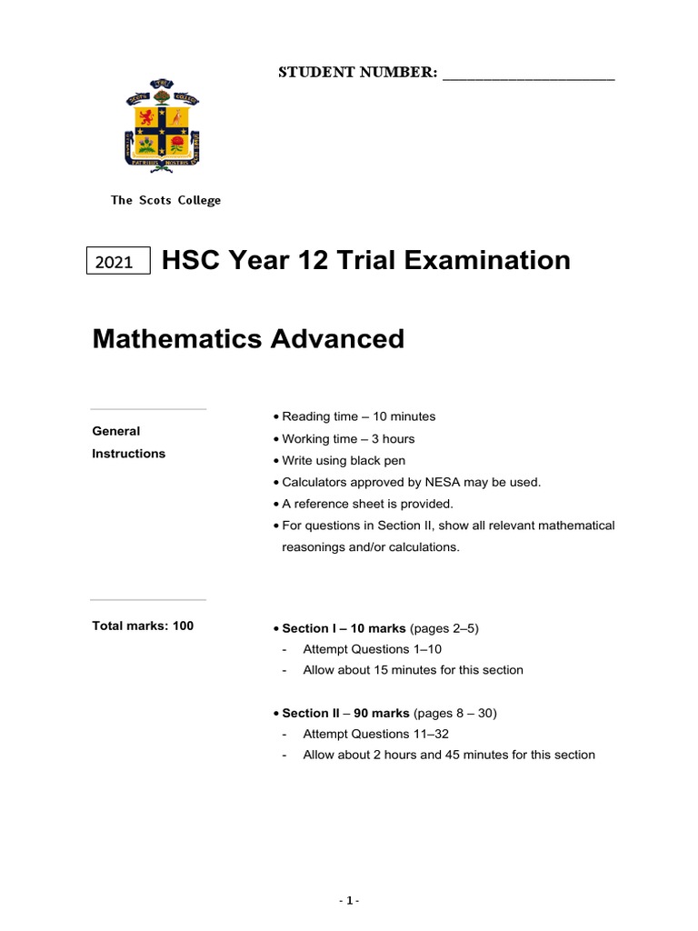 HSC Trial 2021 Mathematics Advanced | PDF | Mathematics | Mathematical ...