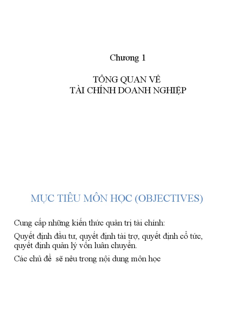 Chuong 1 - TONG QUAN VE TAI CHINH DOANH NGHIEP | PDF