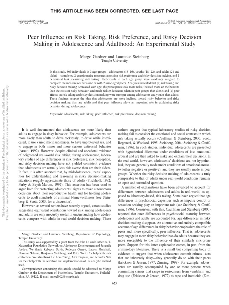 Gardner 2005 | PDF | Adolescence | Decision Making
