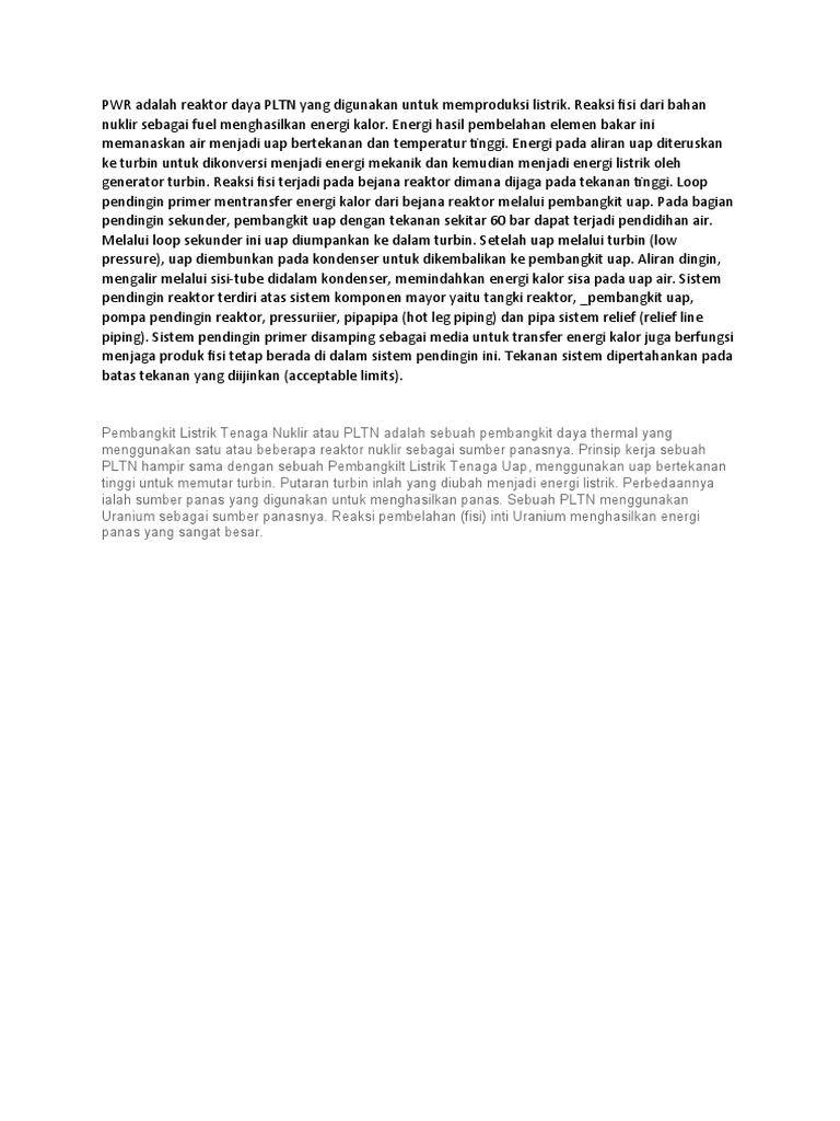 Prinsip Kerja Reaktor PWR PLTN | PDF