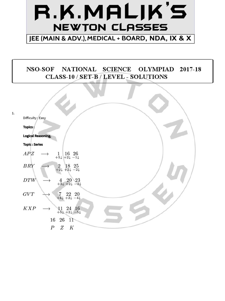 Class 10 Olympiad Solutions | PDF | Chemical Synapse | Tissue (Biology)