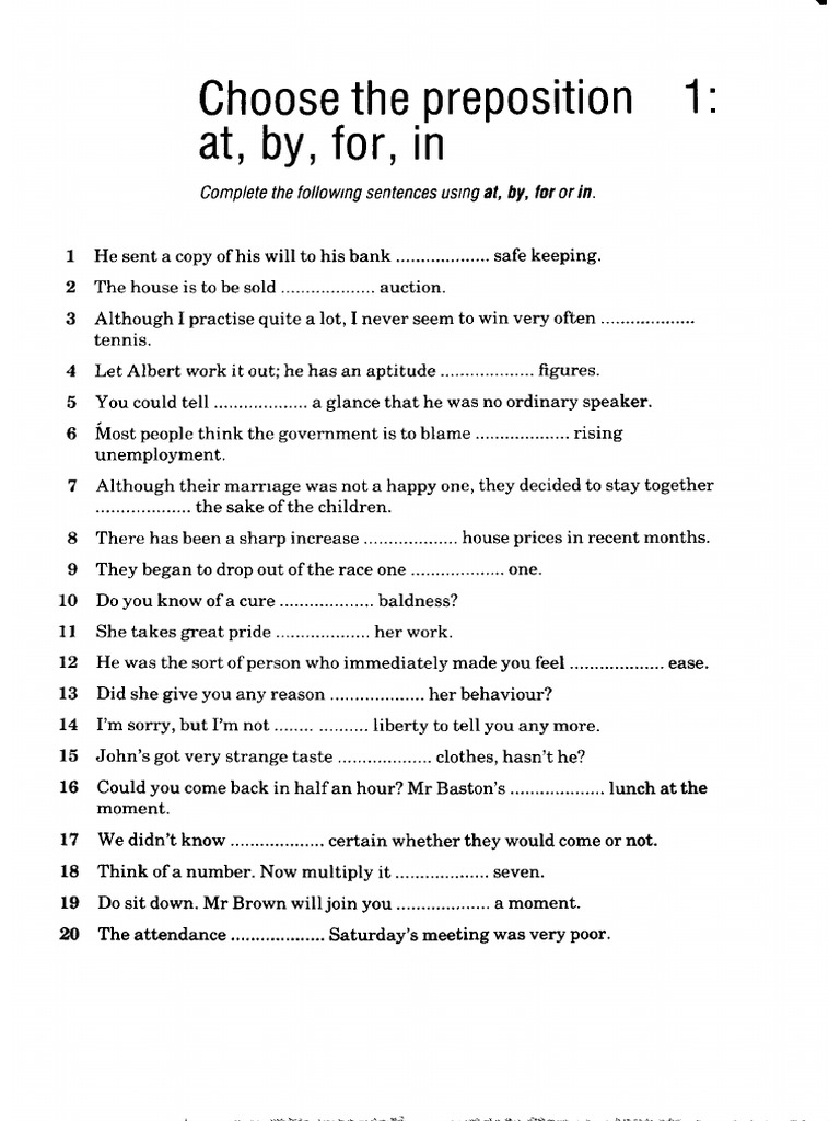 Choose The Preposition Test | PDF