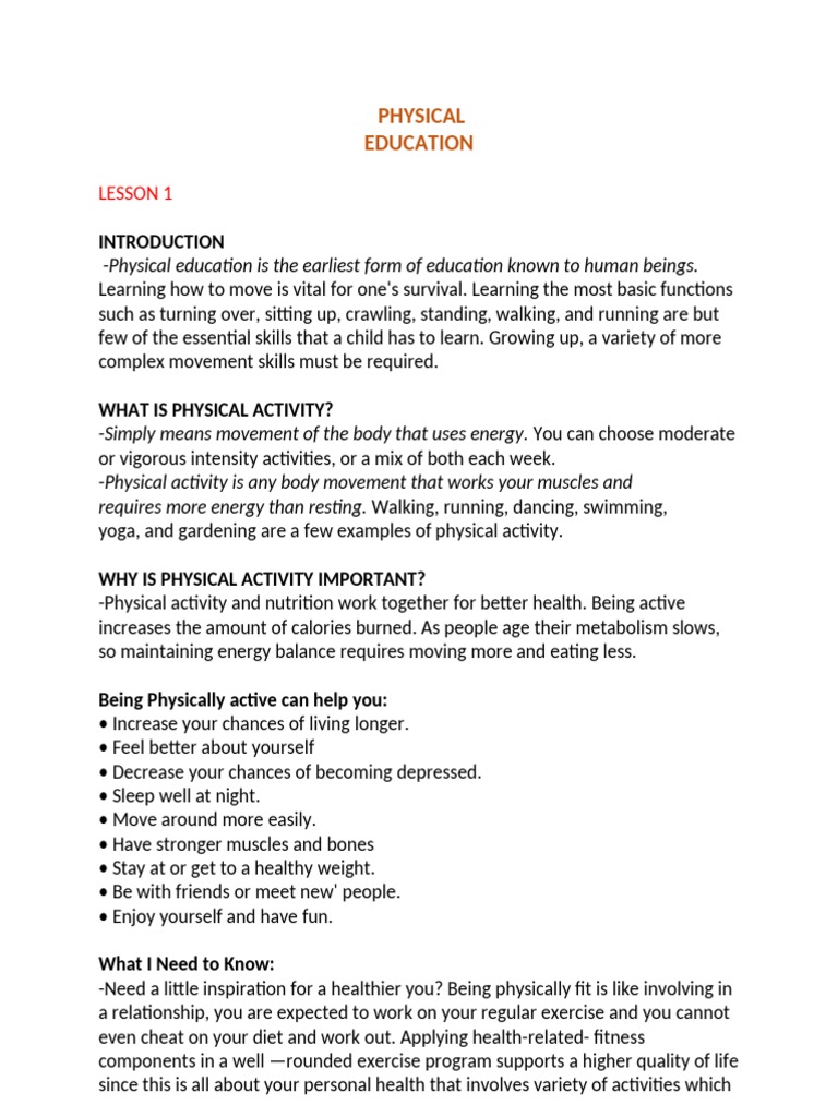Introduction to Physical Education Basics | PDF | Physical Fitness ...