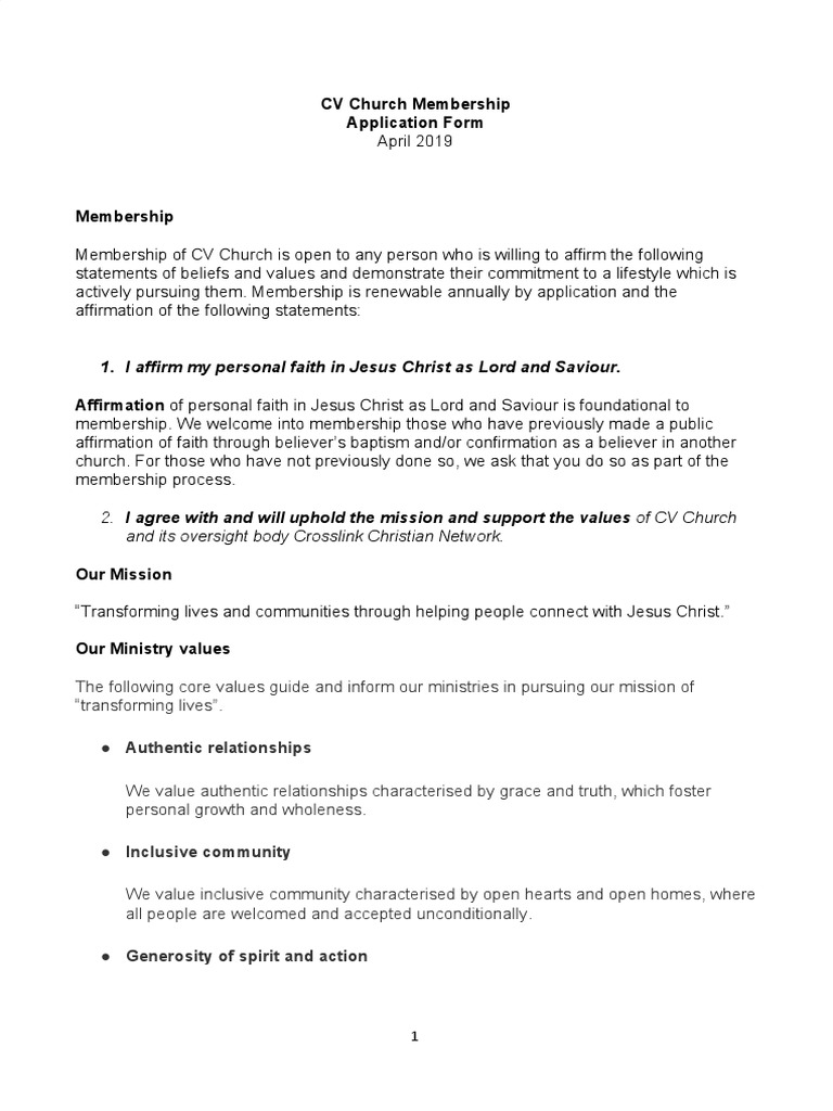 Church Membership Application Form Example | Download Free PDF | Jesus ...