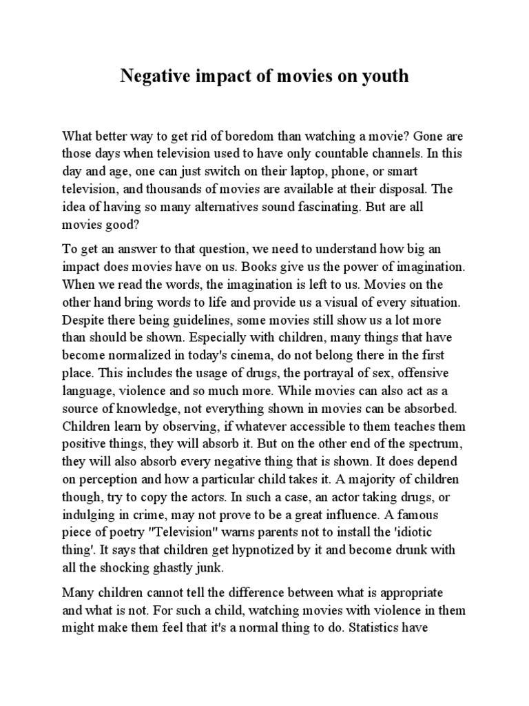 Negative Impact of Movies On Youth | PDF