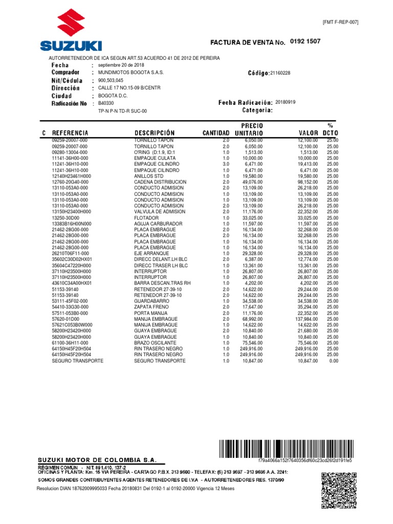 Motorcycle Parts Invoice | PDF