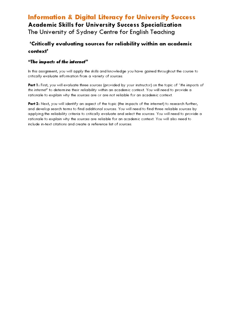 Information and Digital Literacy Summative Assessment Overview | PDF ...