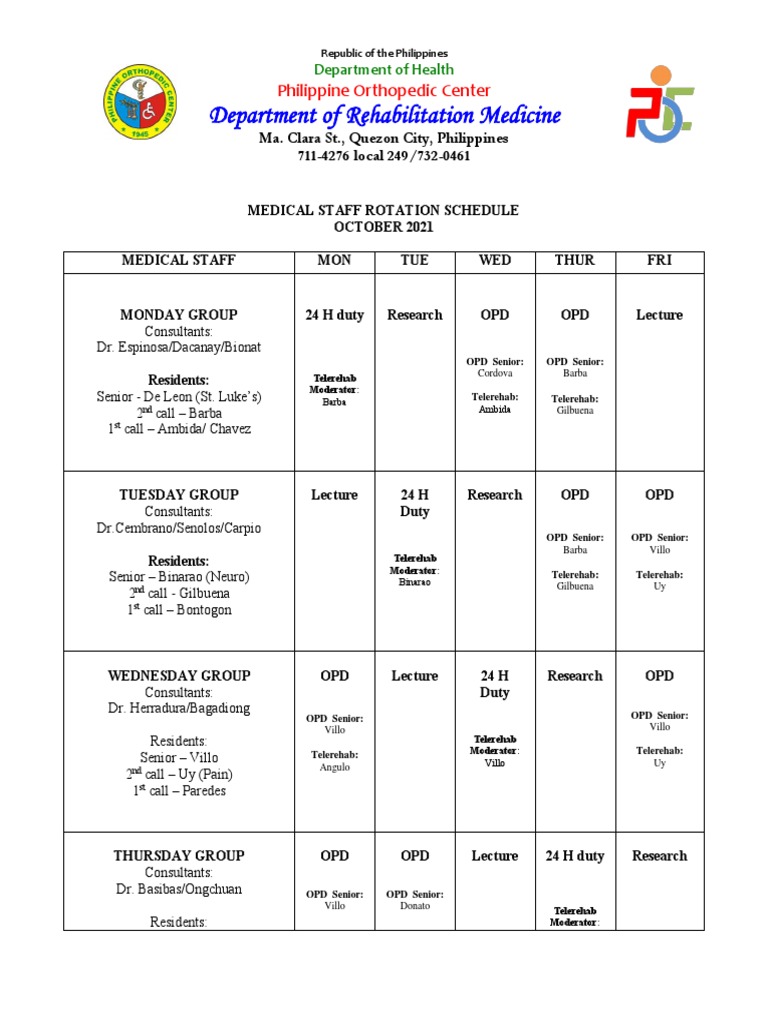 Medical Staff Rotation Schedule October 2021 (Proposed) v2 | PDF ...