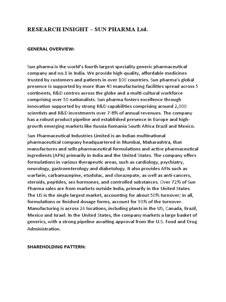 Research Insight - Sun Pharma | Download Free PDF | Health Sciences ...