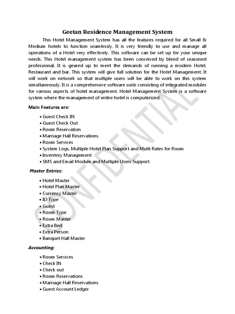Geetan Residence Management System: Main Features Are | PDF | Payroll ...