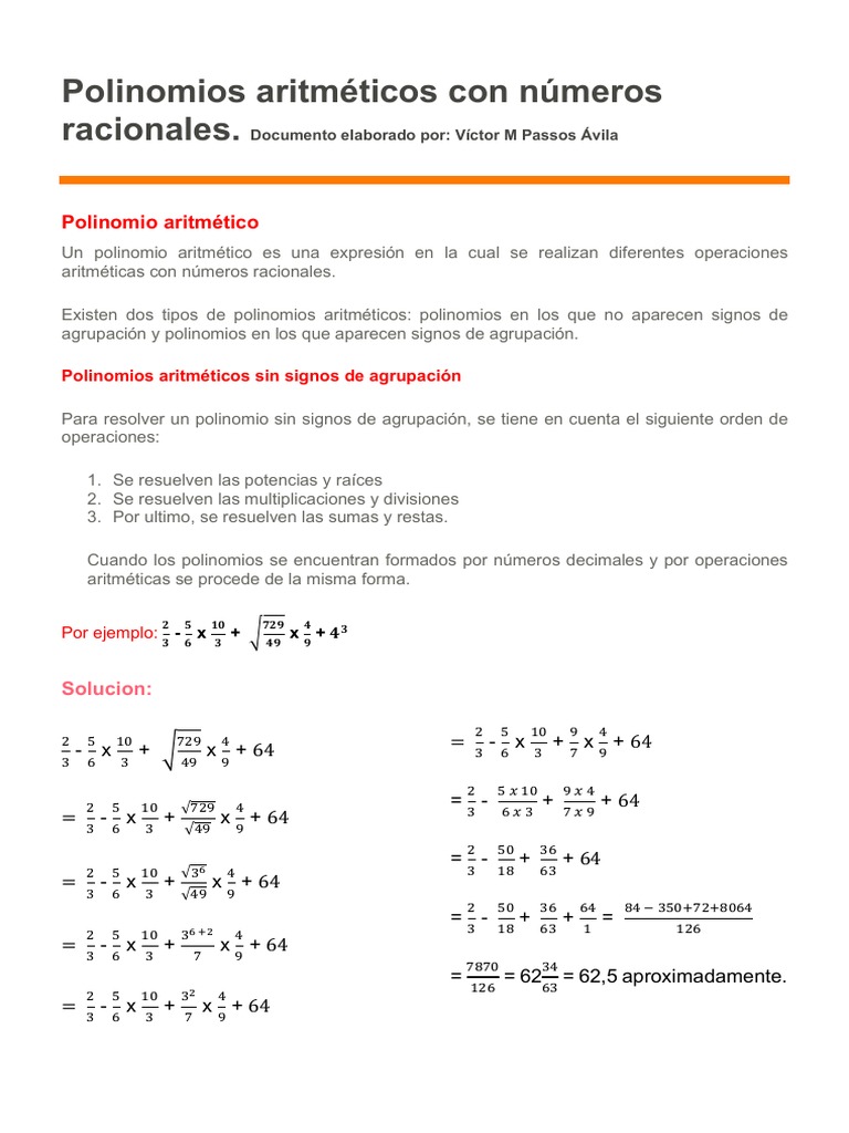Polinomios aritméticos con números racionales (1) | PDF | Número ...