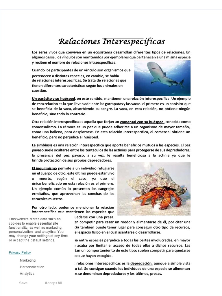 Relaciones Interespecíficas y Ejemplos | PDF | Depredación | Simbiosis