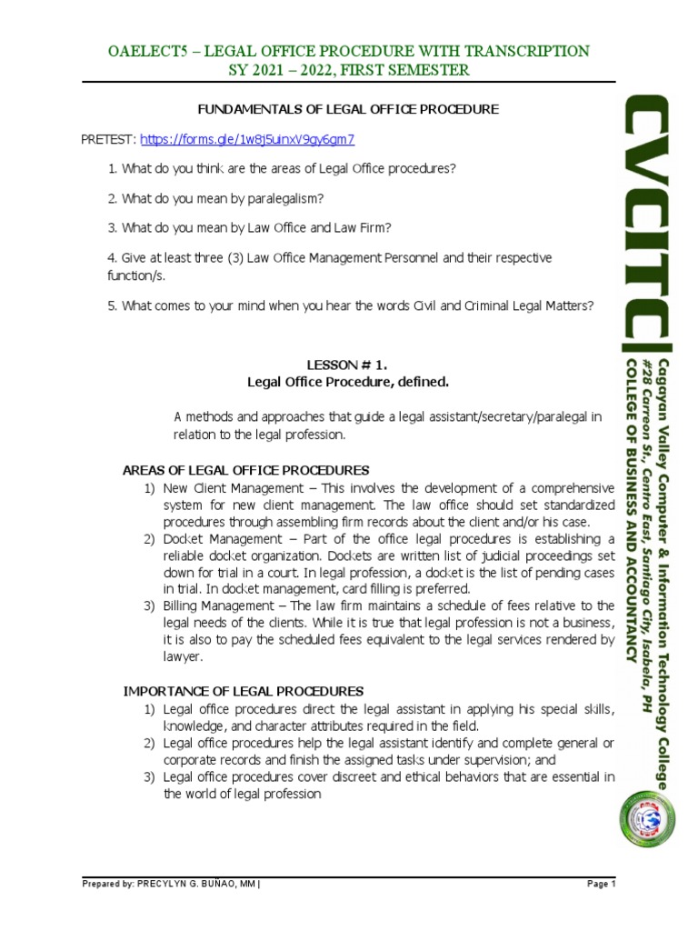 Legal Office Procedure Fundamentals | PDF | Paralegal | Lawyer