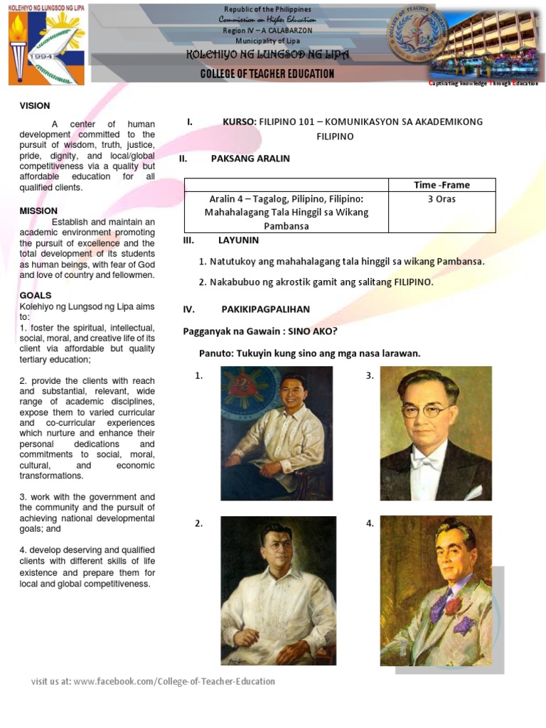 I Kurso: Filipino 101 - Komunikasyon Sa Akademikong: Vision | PDF ...