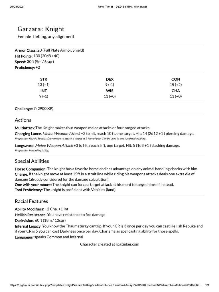 RPG Tinker - D&D 5e NPC Generator - 1 | PDF