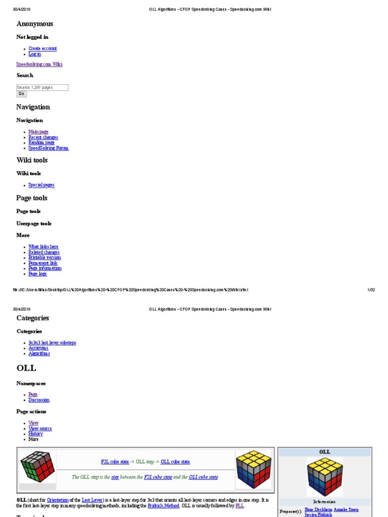 OLL Algorithms - CFOP Speedcubing Cases - Speedsolving - Com Wiki | PDF | Logic Puzzles ...