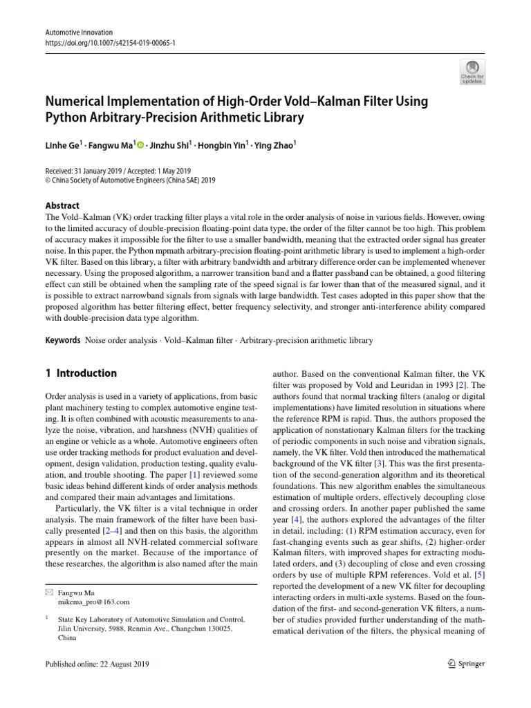 Ge2019 - Numerical Implementation of High Order Vold-Kalman Filter ... Ge2019 - Numerical Implementation of High Order Vold-Kalman Filter ...