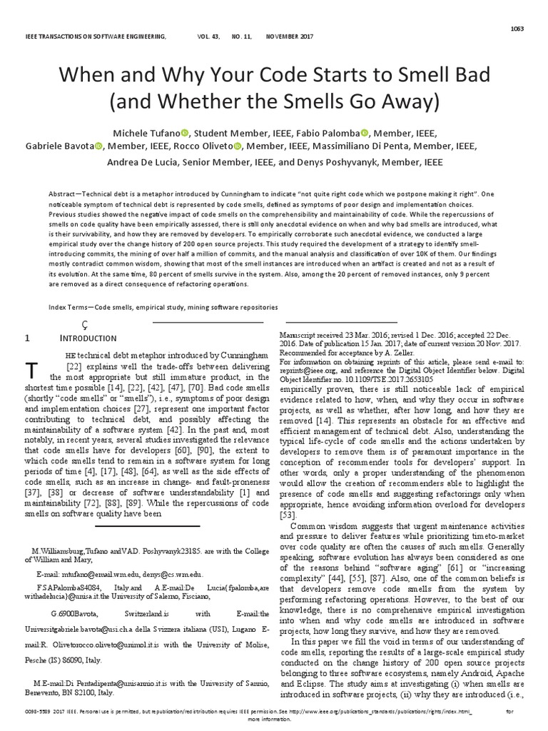 When and Why Your Code Starts To Smell Bad (And Whether The Smells Go Away) | PDF | Class ...
