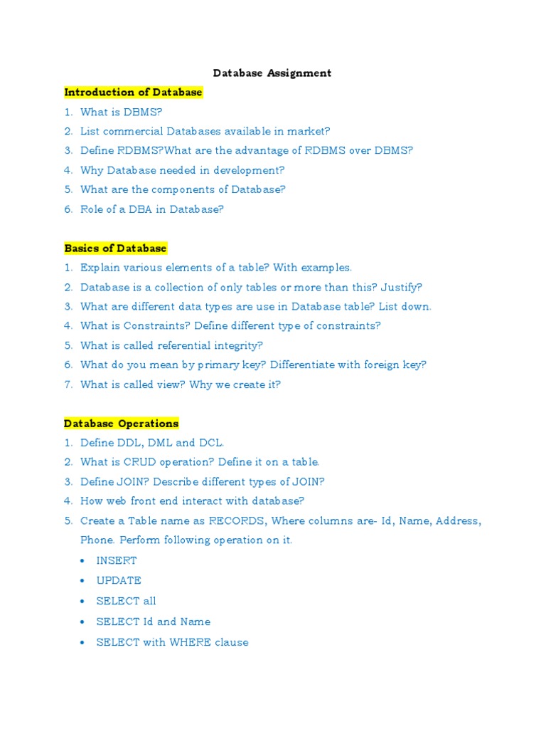 Database Assignment Introduction of Database | PDF | Relational ...