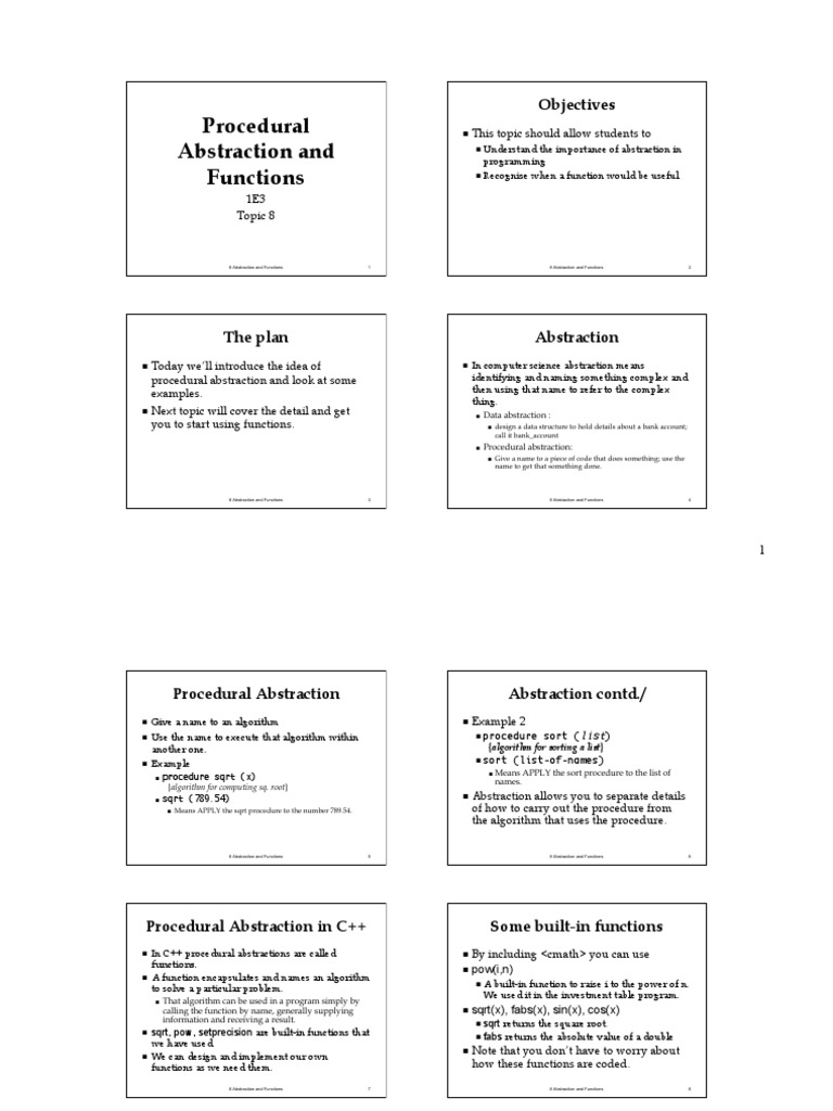 Procedural Abstraction And Functions Objectives Pdf Abstraction Computer Science Subroutine