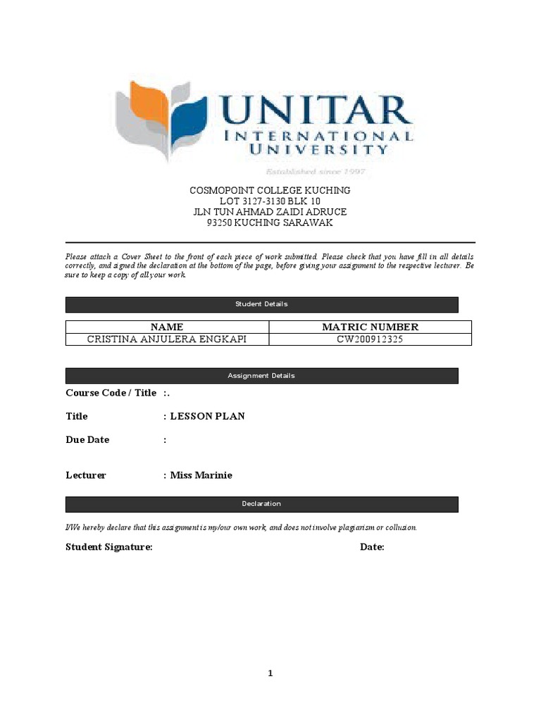 Tadika Lesson Plan | PDF | Teachers | Lesson Plan