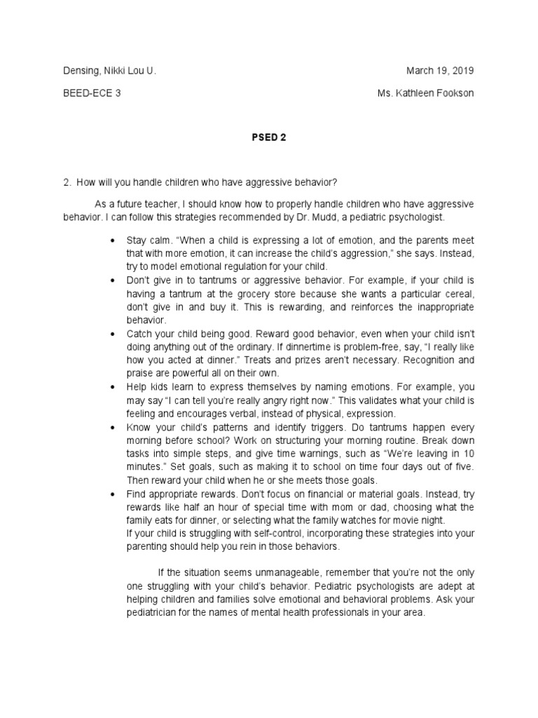 Psed 2 | PDF | Self-Management | Self Control