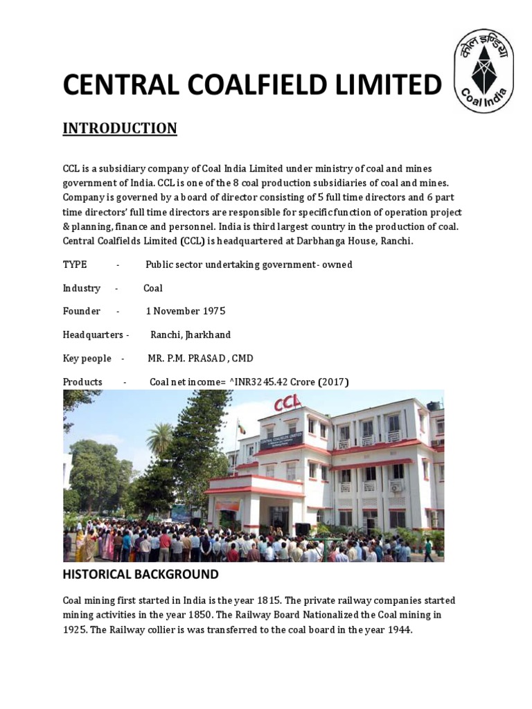 Introduction of Central Coalfield Limited | PDF | Coal | Mining