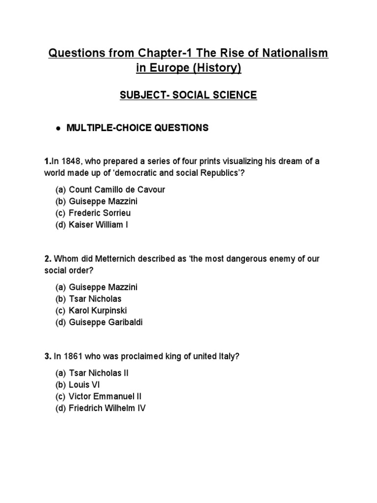 Questions From Chapter-1 The Rise of Nationalism in Europe (History ...