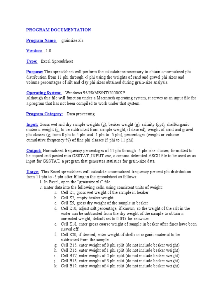Grain Size | PDF | Microsoft Excel | Spreadsheet