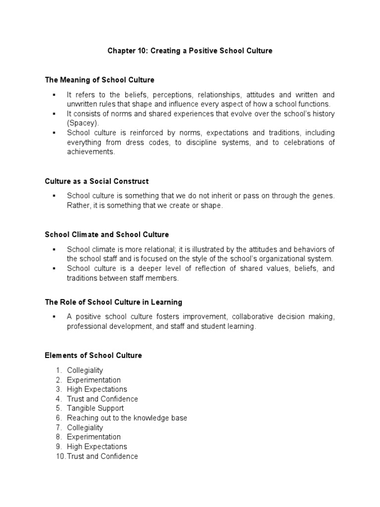 Positive School Culture Elements | PDF | Wellness